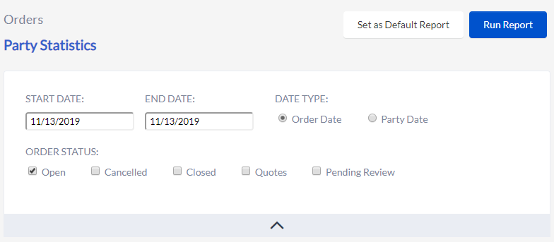 Party Statistics Report – Party Center Software